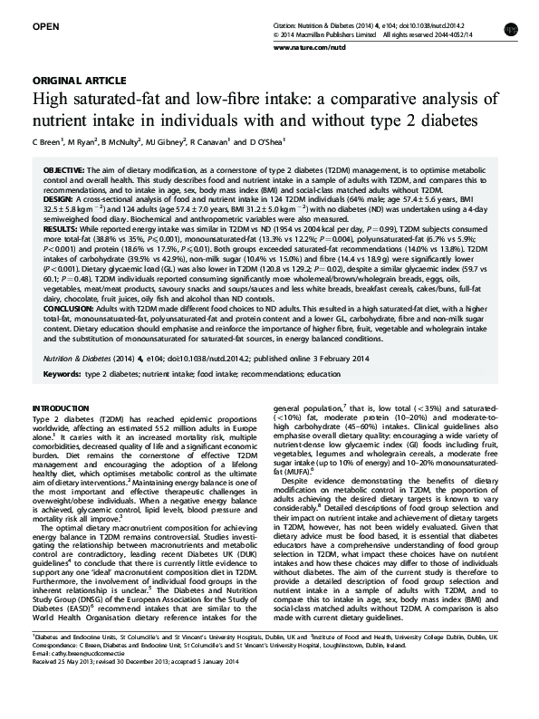 (PDF) High saturated-fat and low-fibre intake: a comparative analysis ...