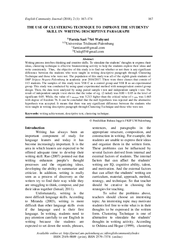 (PDF) Clustering Technique Enhances Descriptive Writing