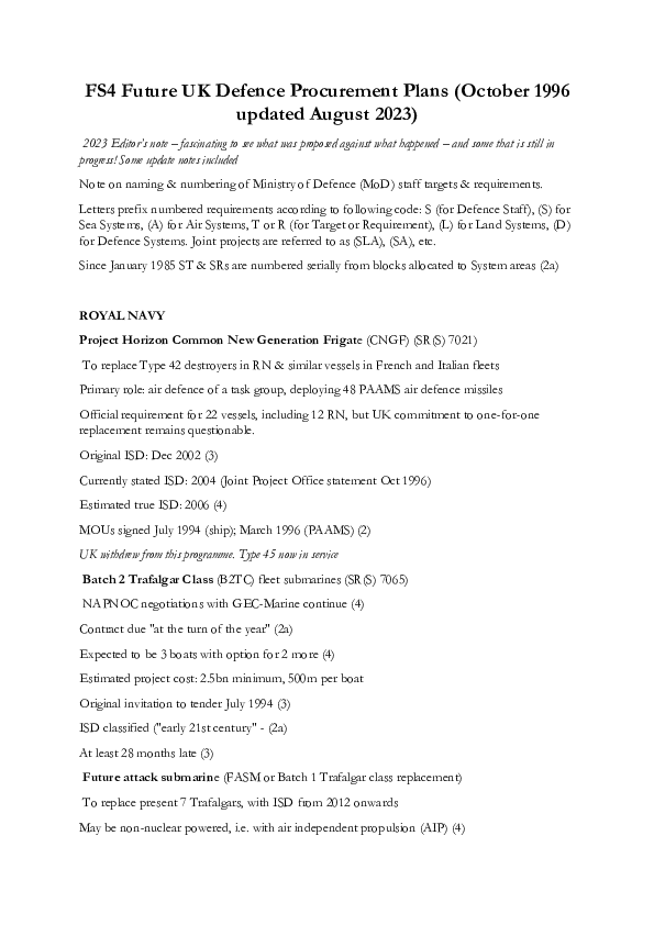 (PDF) FS4 Future UK Defence Procurement Plans (October 1996 updated ...