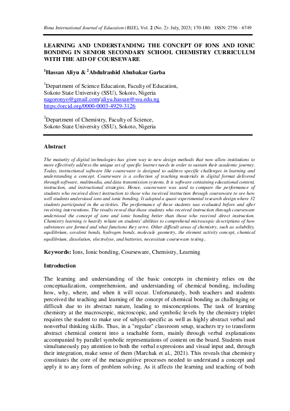 Learning and Understanding the Concept of Ions and Ionic Bonding in ...