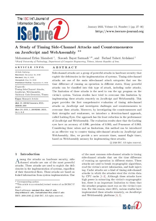 (PDF) A Study of Timing Side-Channel Attacks and Countermeasures on ...