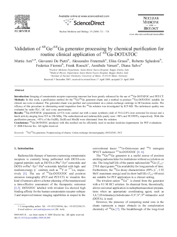 (PDF) Validation of 68Ge/68Ga generator processing by chemical ...