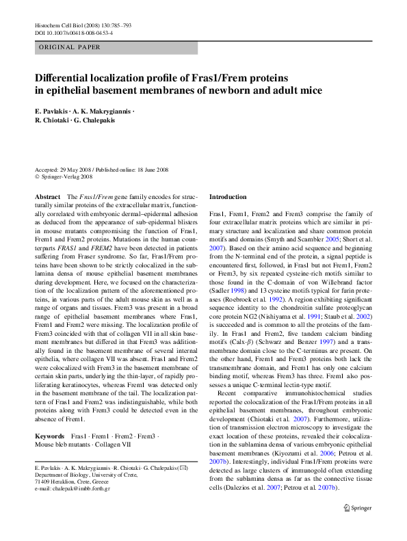 (PDF) Differential localization profile of Fras1/Frem proteins in ...
