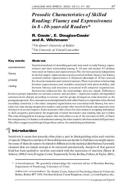 (PDF) Prosodic Characteristics of Skilled Reading: Fluency and ...