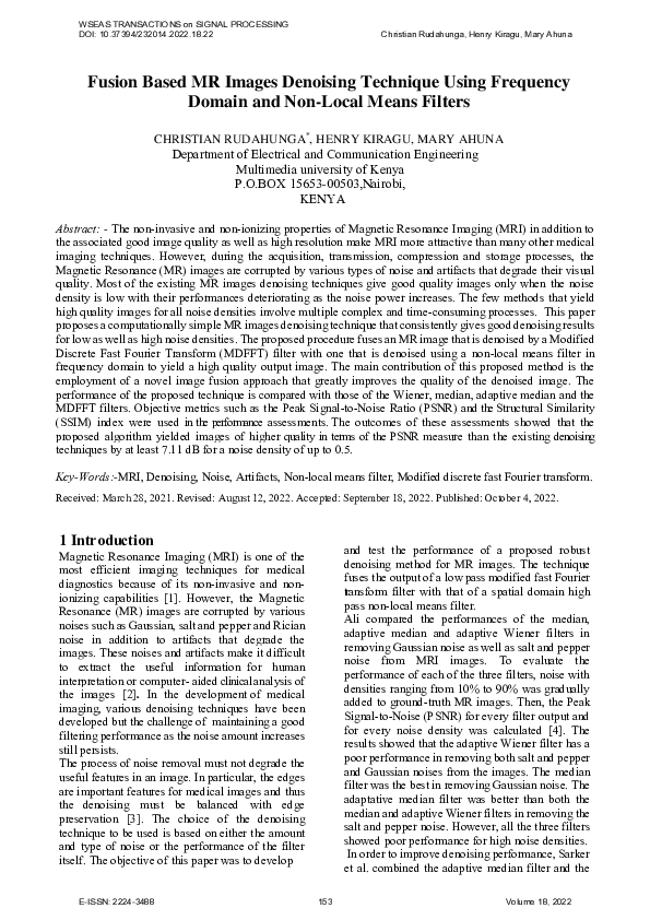 Pdf Fusion Based Mr Images Denoising Technique Using Frequency Domain And Non Local Means Filters