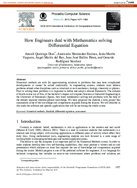 (PDF) How Engineers Deal with Mathematics Solving Differential Equation