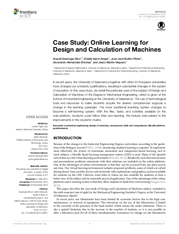 (PDF) Case Study: Online Learning for Design and Calculation of Machines