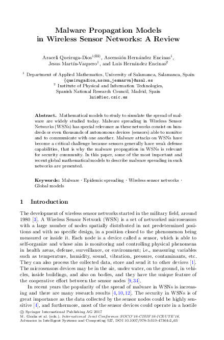 Pdf Malware Propagation Models In Wireless Sensor Networks A Review