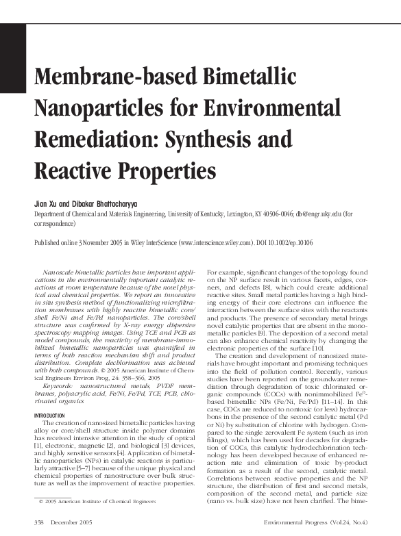 (PDF) Membrane-based bimetallic nanoparticles for environmental ...