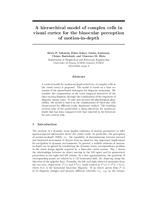 (PDF) A hierarchical model of complex cells in visual cortex for the binocular perception of ...