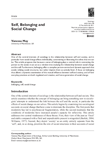 (PDF) Self, Belonging and Social Change
