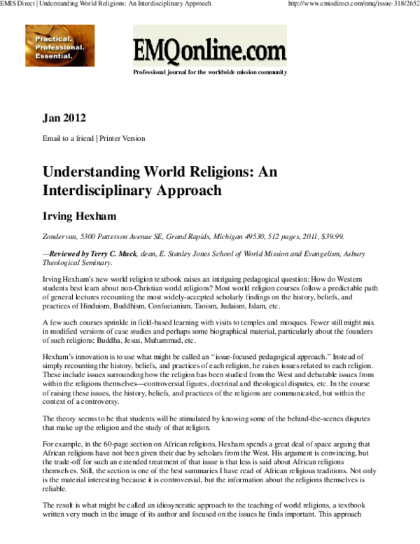 (PDF) Understanding World Religions: An Interdisciplinary Approach
