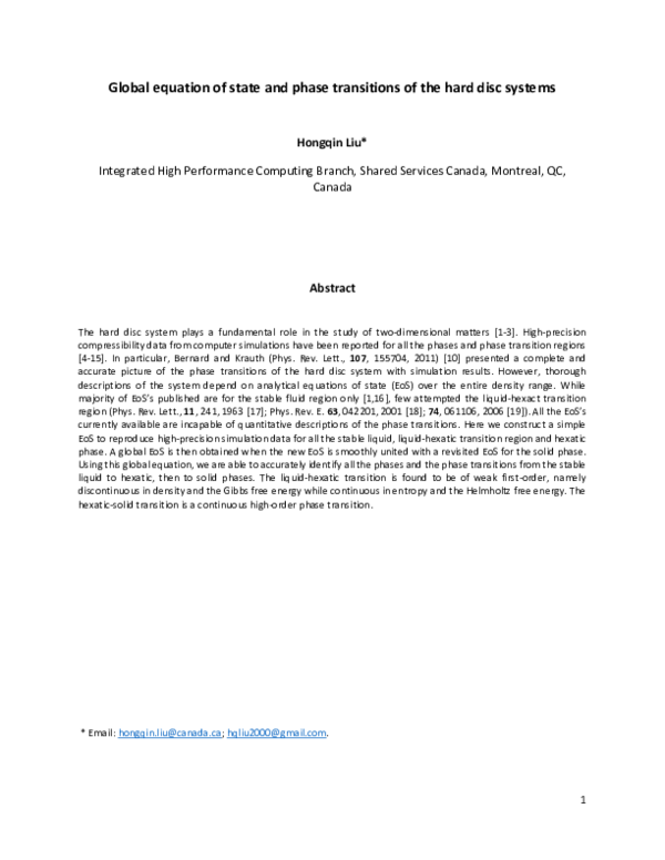 (PDF) Global equation of state and the phase transitions of the hard ...