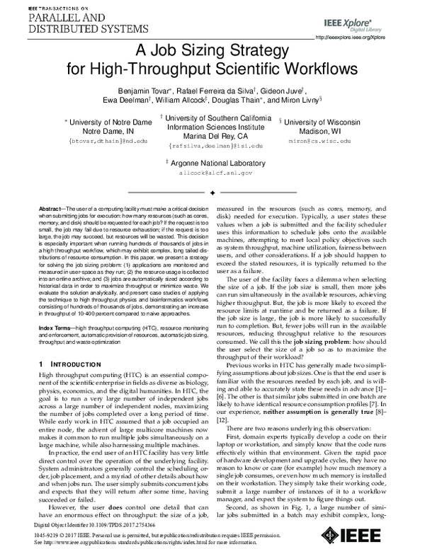(PDF) A Job Sizing Strategy for High-Throughput Scientific Workflows