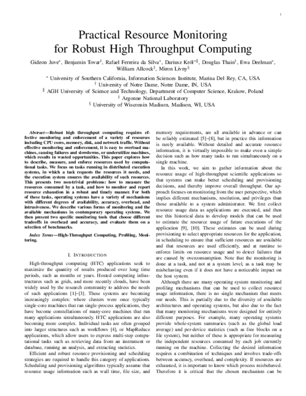 (PDF) Practical Resource Monitoring for Robust High Throughput Computing