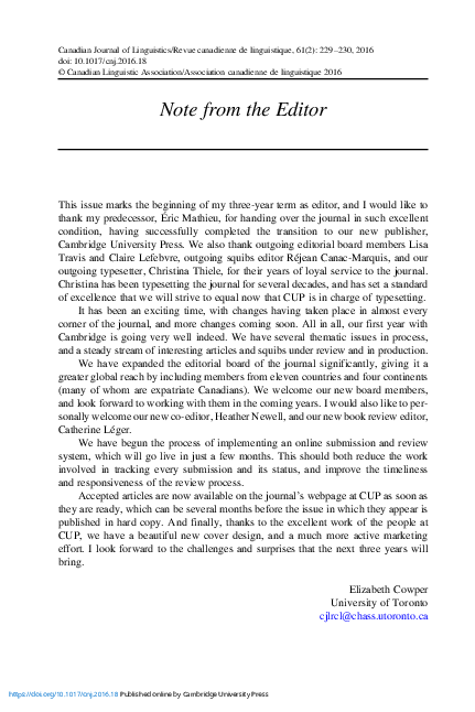 (PDF) Note from the Editor