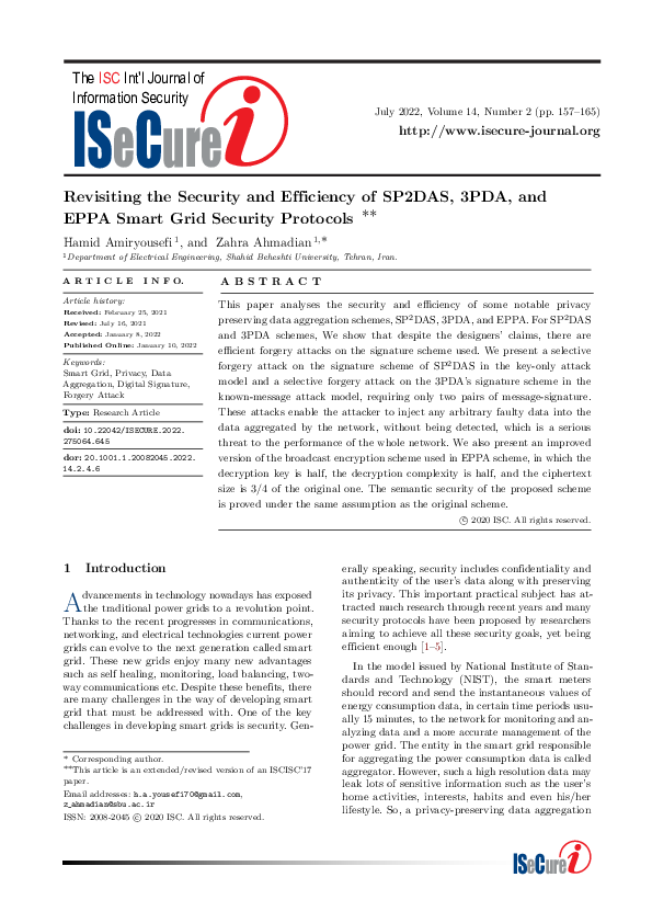 (PDF) Revisiting the Security and Efficiency of SP2DAS, 3PDA, and EPPA Smart Grid Security Protocols