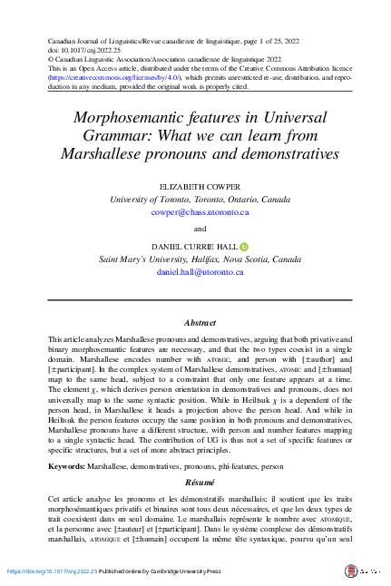 (PDF) Morphosemantic features in Universal Grammar: What we can learn ...