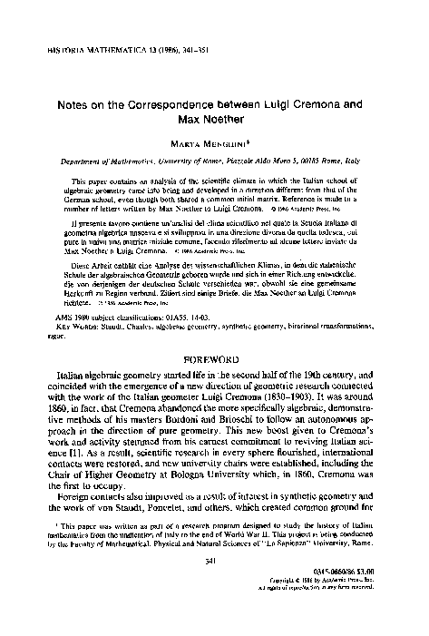 (PDF) Cremona and Noether: A Collision of Schools