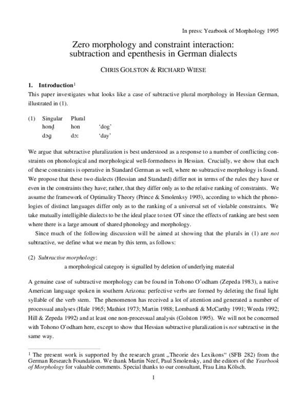 (PDF) Zero morphology and constraint interaction: subtraction and ...
