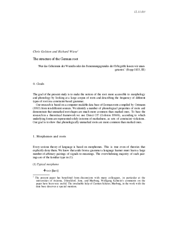(PDF) The structure of the German root