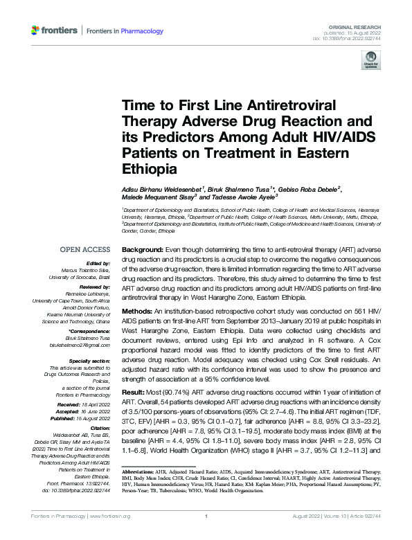 (PDF) Time to First Line Antiretroviral Therapy Adverse Drug Reaction ...
