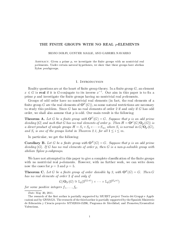 (PDF) The finite groups with no real p-elements | Gabriel Navarro - Academia.edu
