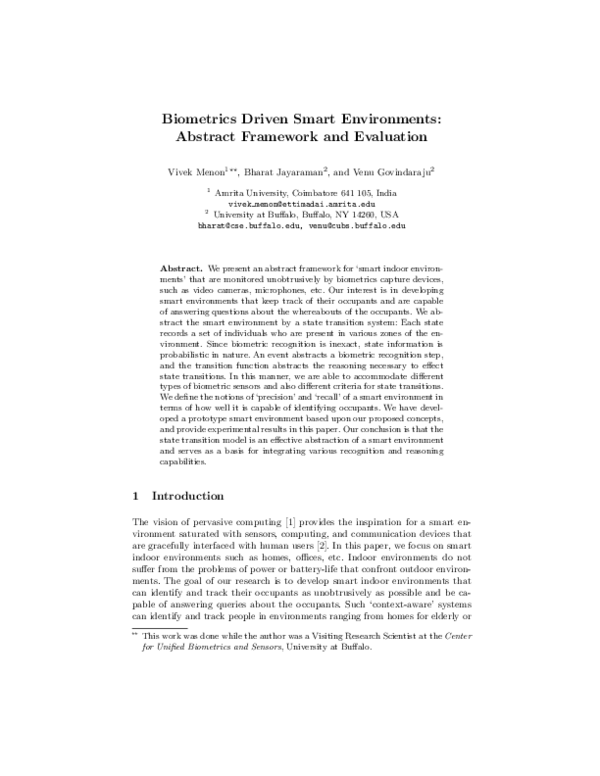 (PDF) Biometrics Driven Smart Environments: Abstract Framework and Evaluation