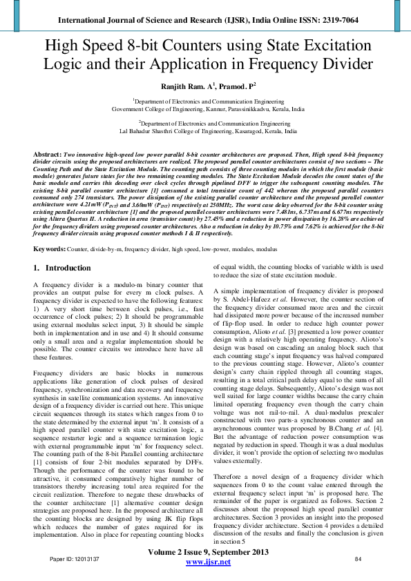 (PDF) High Speed 8-bit Counters using State Excitation Logic and their Application in Frequency ...