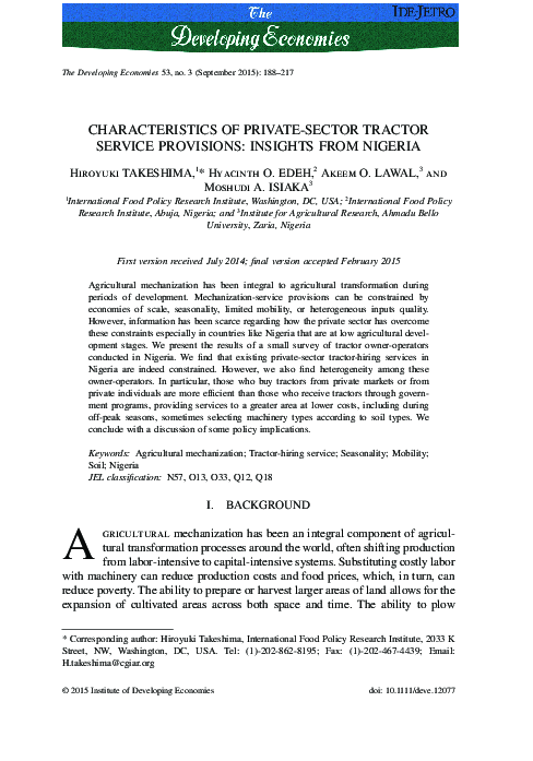 (PDF) Characteristics of Private-Sector Tractor Service Provisions ...