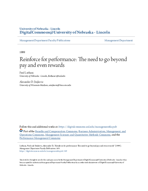 (PDF) Reinforce for performance: The need to go beyond pay and even rewards