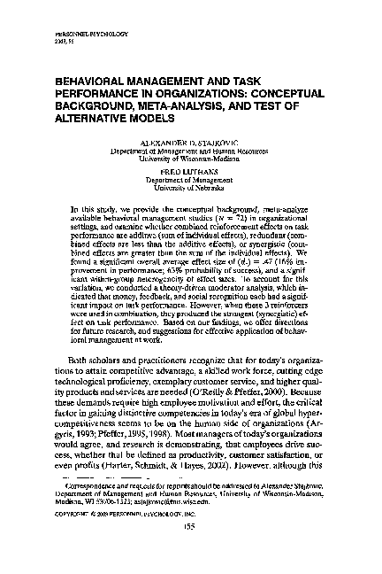 (PDF) Behavioral Management and Task Performance in Organizations: Conceptual Background, Meta ...