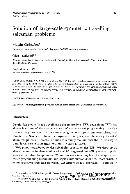 (PDF) Solution of large-scale symmetric travelling salesman problems