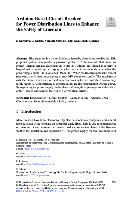 Pdf Arduino Based Circuit Breaker For Power Distribution Lines To Enhance The Safety Of Lineman
