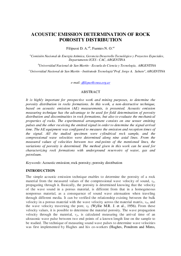 (PDF) Acoustic Emission Determination of Rock Porosity Distribution