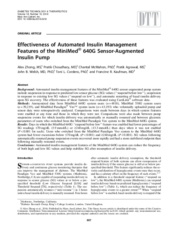 (PDF) Effectiveness of Automated Insulin Management Features of the ...