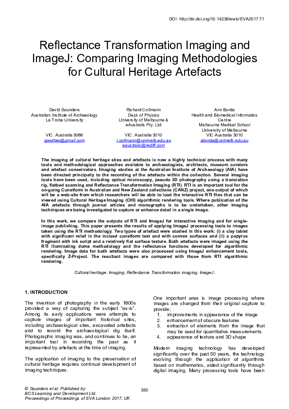(PDF) Reflectance Transformation Imaging and ImageJ: Comparing Imaging ...