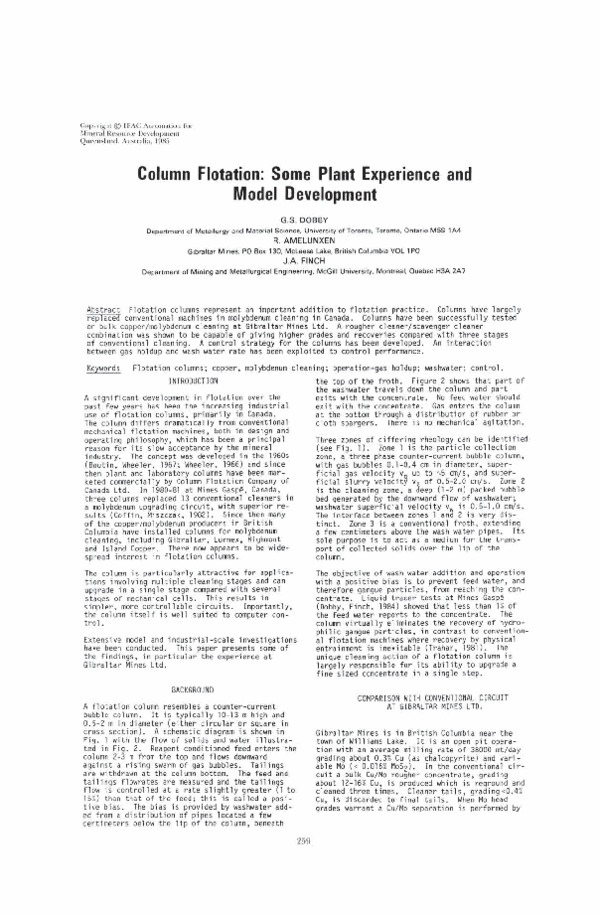 (PDF) Column Flotation: Some Plant Experience and Model Development