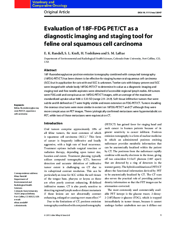 (PDF) Evaluation of 18F-FDG PET/CT as a diagnostic imaging and staging tool for feline oral ...