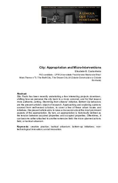 (PDF) City: Appropriation and Micro-Interventions | Elisabete ...
