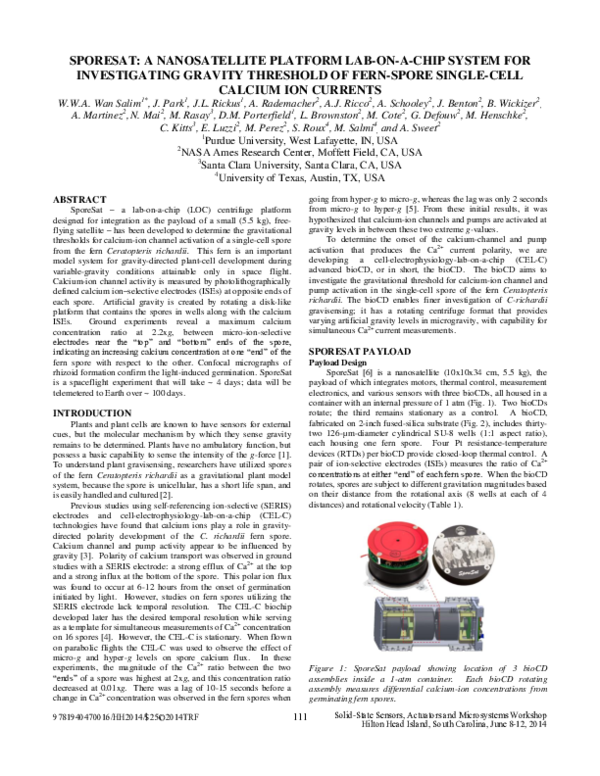 (PDF) Sporesat: A Nanosatellite Platform Lab-On-A-Chip System for Investigating Gravity ...