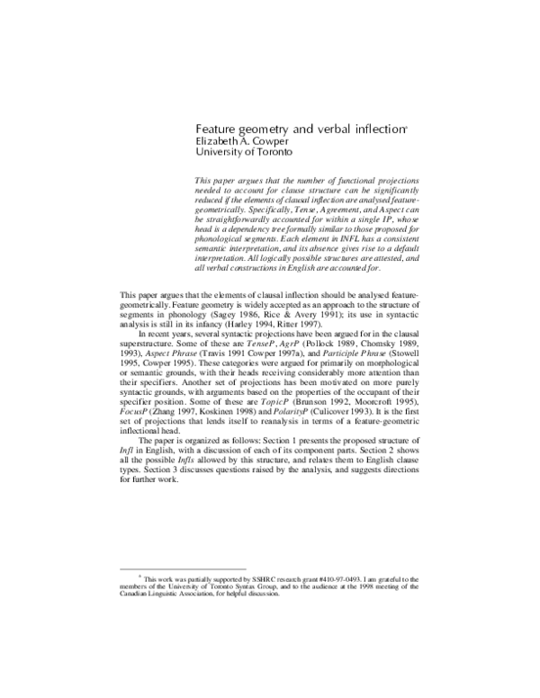 (PDF) Feature Geometry and Verbal Inflection