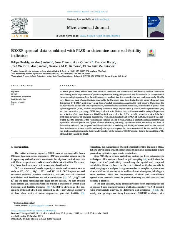 (PDF) EDXRF spectral data combined with PLSR to determine some soil ...