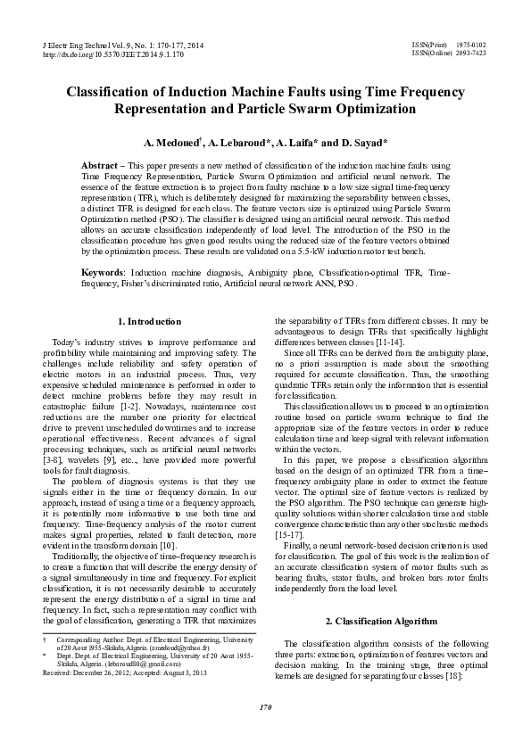 (PDF) Classification of Induction Machine Faults using Time Frequency Representation and ...