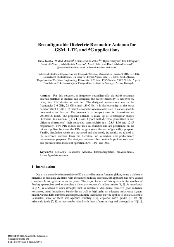 Pdf Reconfigurable Dielectric Resonator Antenna For Gsm Lte And 5g Applications