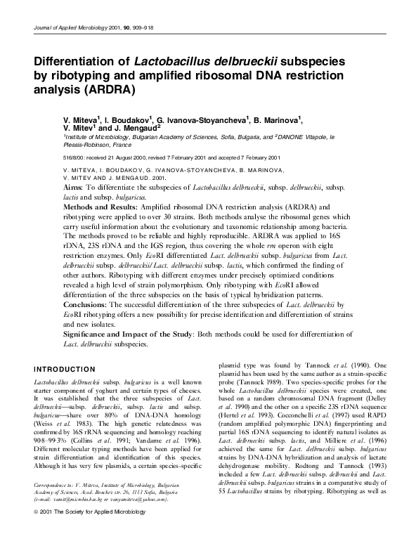 (PDF) Differentiation ofLactobacillus delbrueckiisubspecies by ...