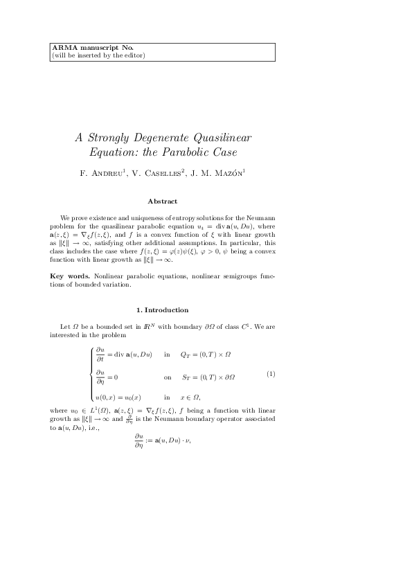 (PDF) A Strongly Degenerate Quasilinear Equation: the Parabolic Case
