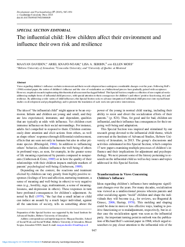 (PDF) The influential child: How children affect their environment and ...