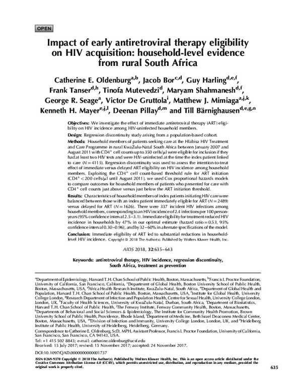 (PDF) Impact of early antiretroviral therapy eligibility on HIV ...