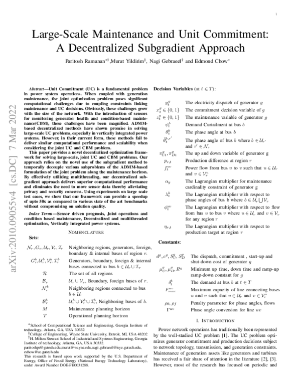 (PDF) Large-Scale Maintenance and Unit Commitment: A Decentralized ...